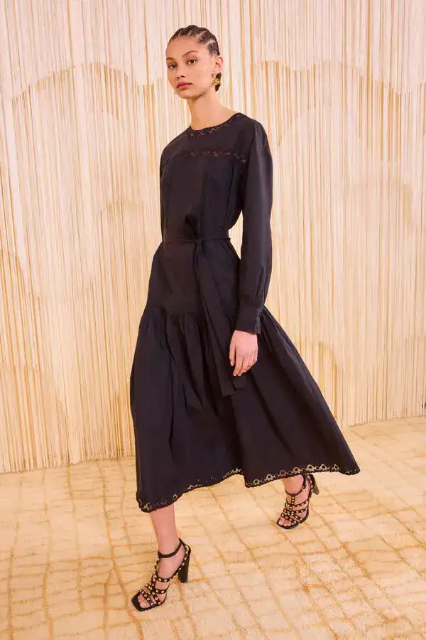 sachin and babi light blue dress Mango High Neck Dropped Waist Premium Cotton Midi Dress in Black