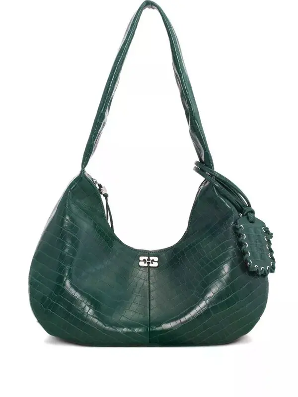 GANNI Crocodile-embossed Shoulder Bag - Green