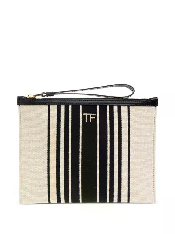 TOM FORD Striped Canvas Clutch - Neutrals