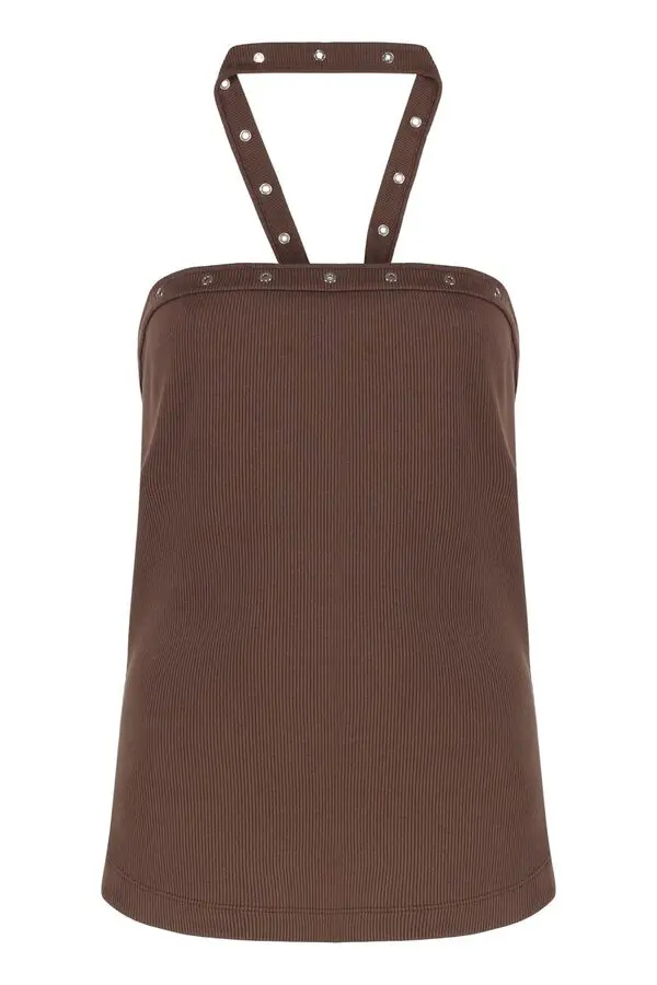 Attico Ribbed Knit Cotton Top - Brown