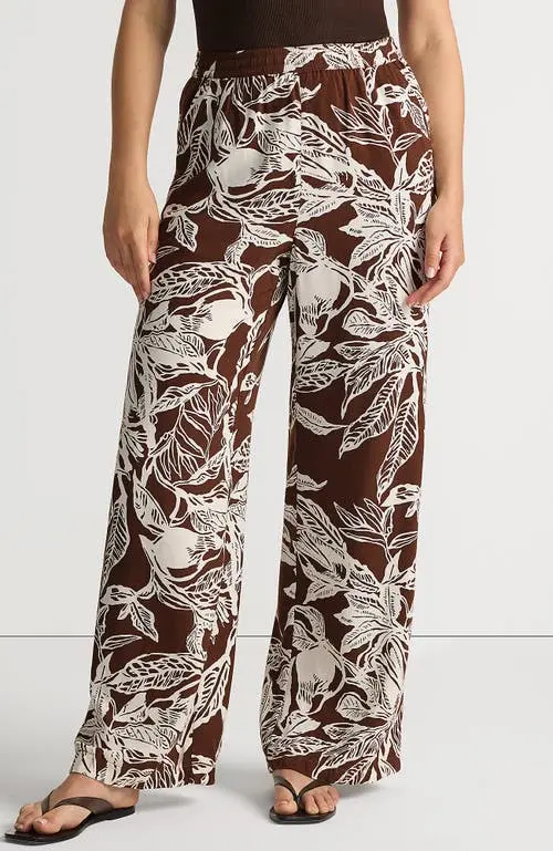 LANDS' END High Rise Wide Leg Pants - Bark/vanilla Etched Leaves