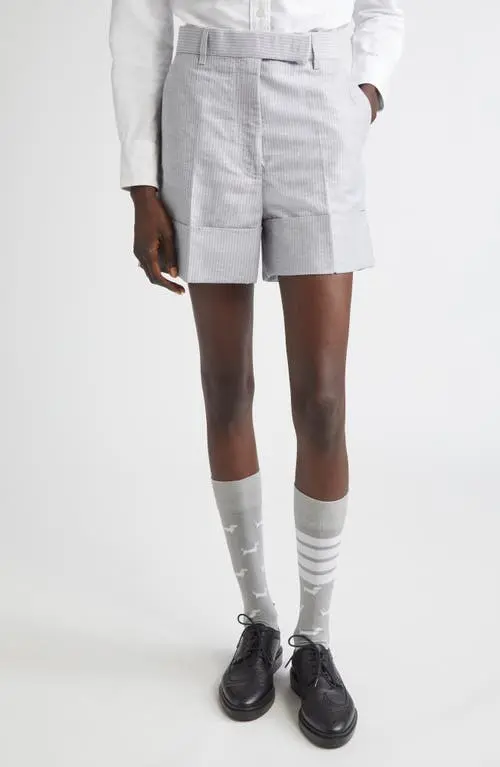 Thom Browne Pinstripe Linen & Cotton Sack Shorts - Light Grey