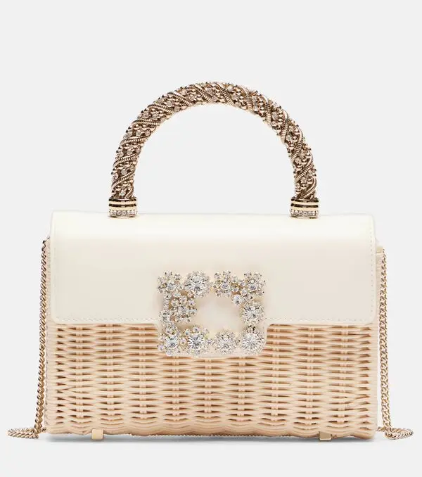 ROGER VIVIER Jewel Efflorescence Mini Rattan Tote - Beige