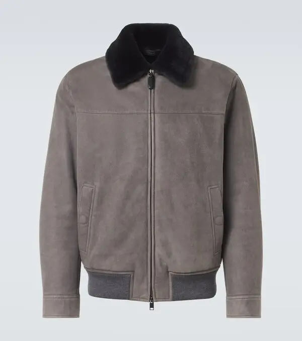 Brioni Shearling-trimmed Suede Bomber Jacket