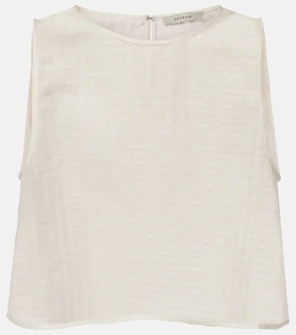 Asceno Kobe Checked Crop Top - White