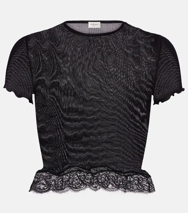 Saint Laurent Lace-trimmed Silk Top - Black