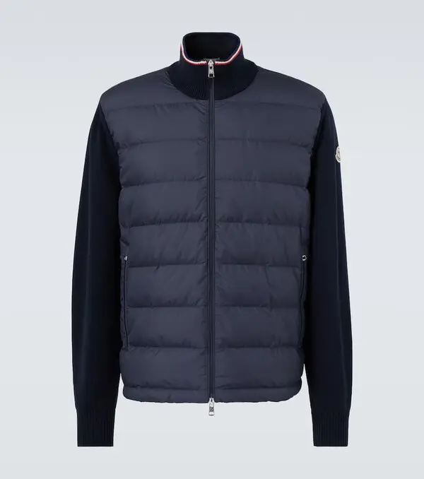 Moncler Down-paneled Cotton Cardigan - Blue
