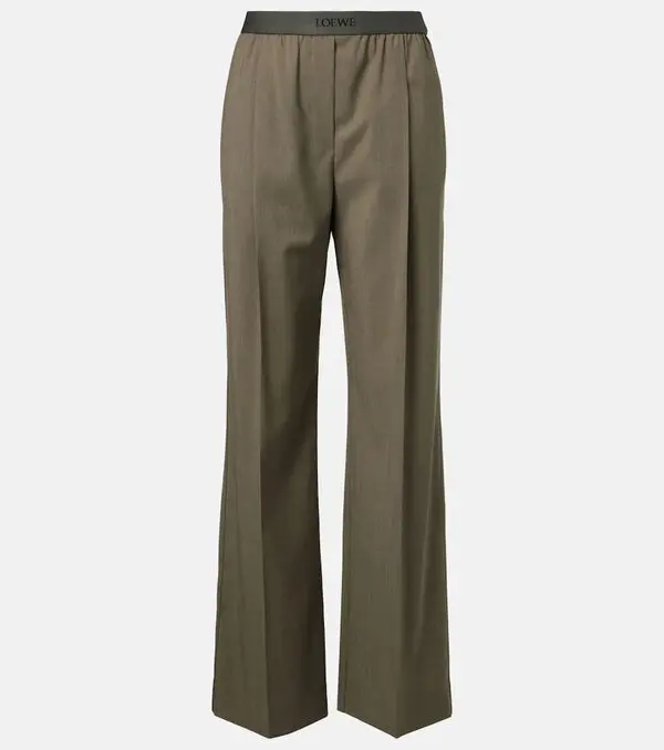 Loewe High-rise Wide-leg Wool Pants - Green