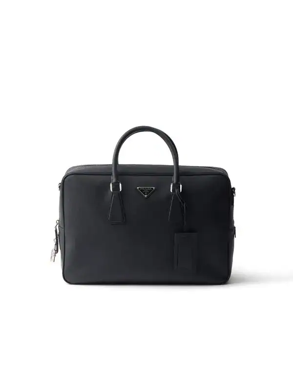Prada Saffiano Leather Briefcase - Black | Editorialist
