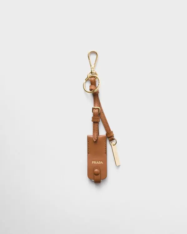 Prada Leather Keychain Charm With Mirror Case - Cognac