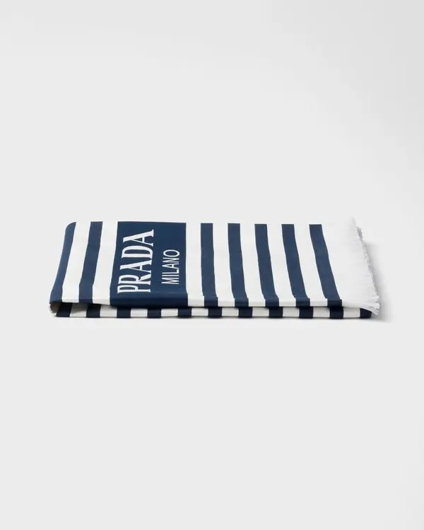 Prada Striped Cotton Beach Towel - White/navy Blue