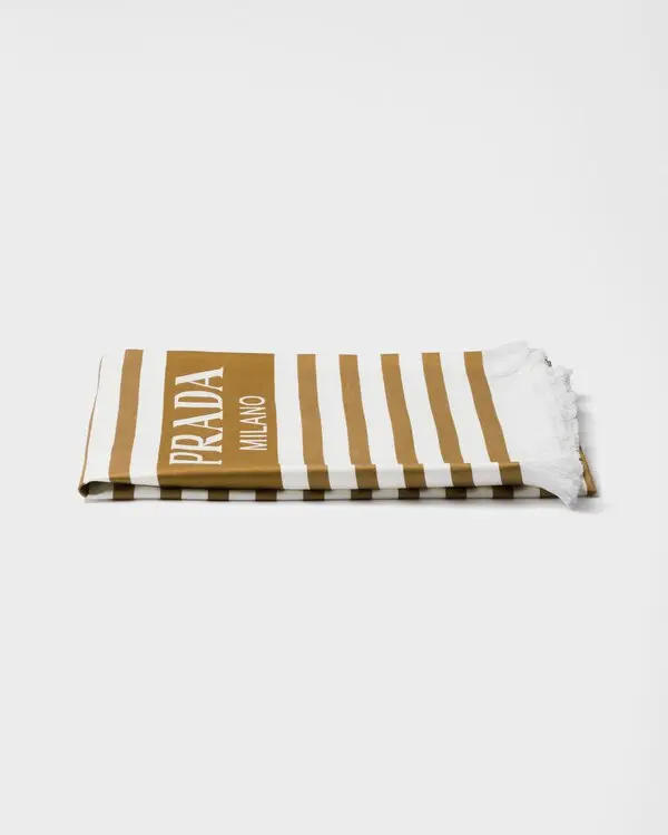 Prada Striped Cotton Beach Towel - White/brandy