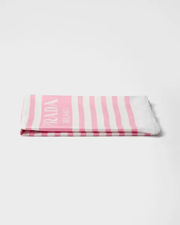 Prada Striped Cotton Beach Towel - White/pale Rose