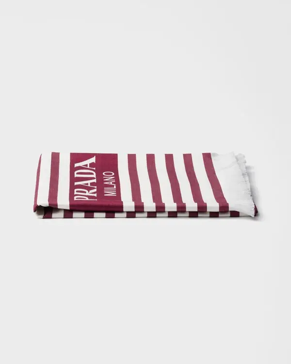 Prada Striped Cotton Beach Towel - White/burgundy
