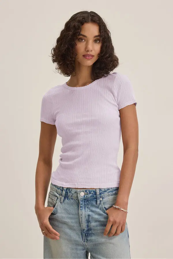 Velvet By Graham & Spencer Enati Pointelle Tee - Blue / Multicolor