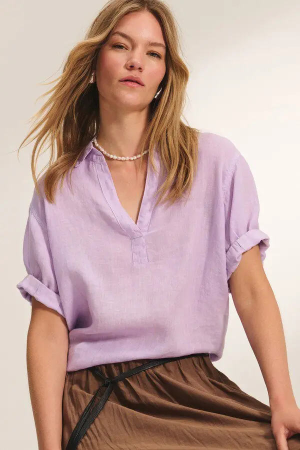 Velvet By Graham & Spencer Vivica Linen Top - Blue / Multicolor