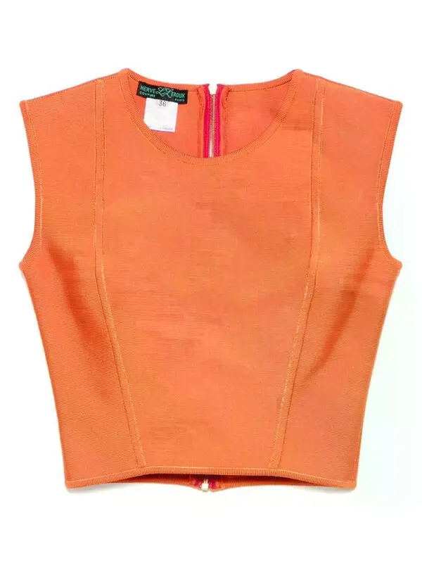 HERVE L. LEROUX Jewel Neck Cropped Top - Orange