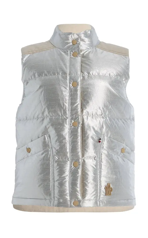 Moncler Pinchot Lamé Down Vest - Silver
