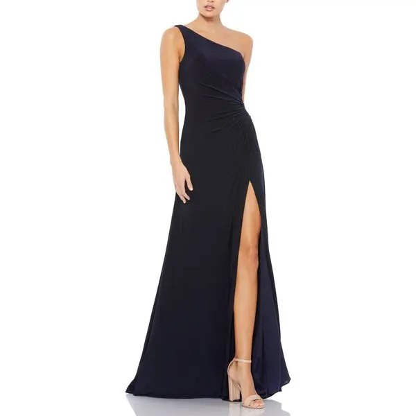 Mac Duggal One-shoulder Ruched Jersey Gown