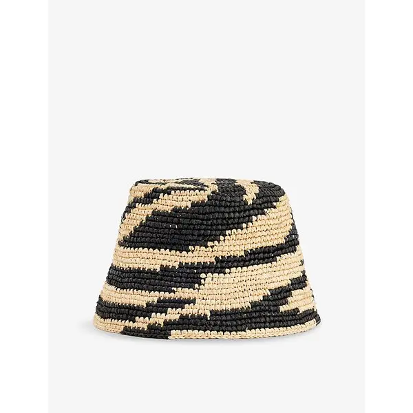 Zimmermann Printed Raffia Bucket Hat - Black Zebra