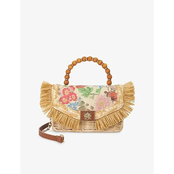 DUNE Floral-print Raffia Top-handle Bag