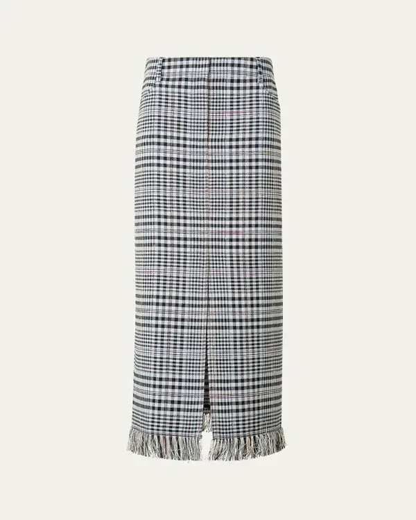 Akris Fringed Checked Midi Skirt