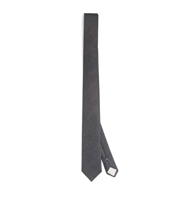 Giorgio Armani Silk Herringbone Jacquard Neck Tie - Blue