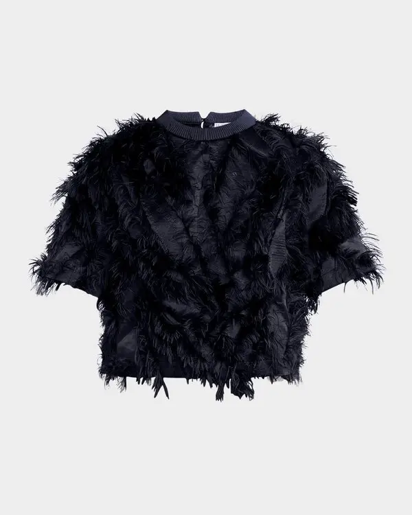Brunello Cucinelli Short-sleeve Fringe Fil Coupé Jacquard Blouse