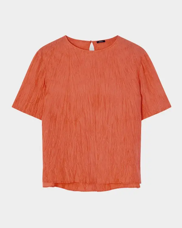 JOSEPH Brunet Crinkled Habotai Silk Top - Sundown