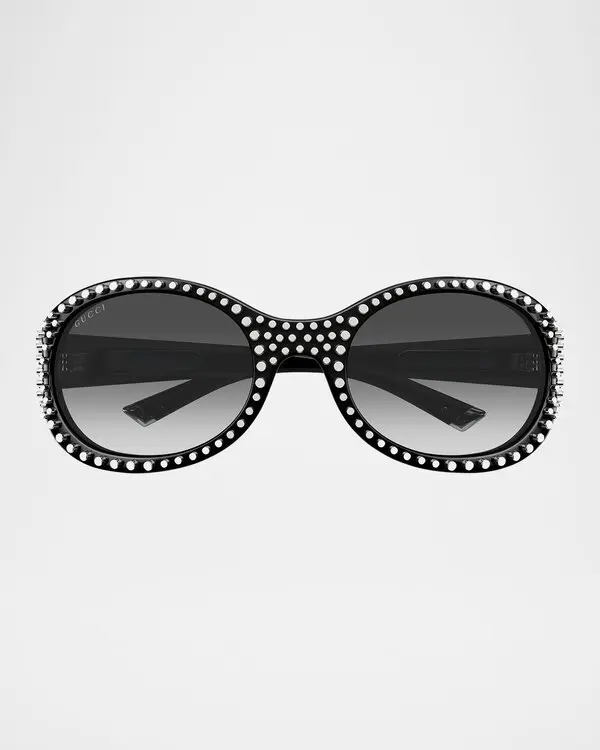 Gucci Round Recycled Acetate Studded Sunglasses - Shiny Black