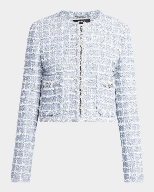 Versace Boucle Windowpane Tweed Jacket - Light Indigo