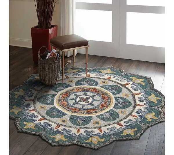 OX BAY TRADING CO. Ox Bay Modern Medallion Hand-hook Wool Indoor R Ug, 6' Round