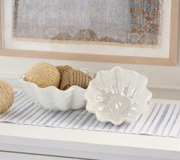 HOME REFLECTIONS Set Of 2 Coastal Irridescent Accent Bowls