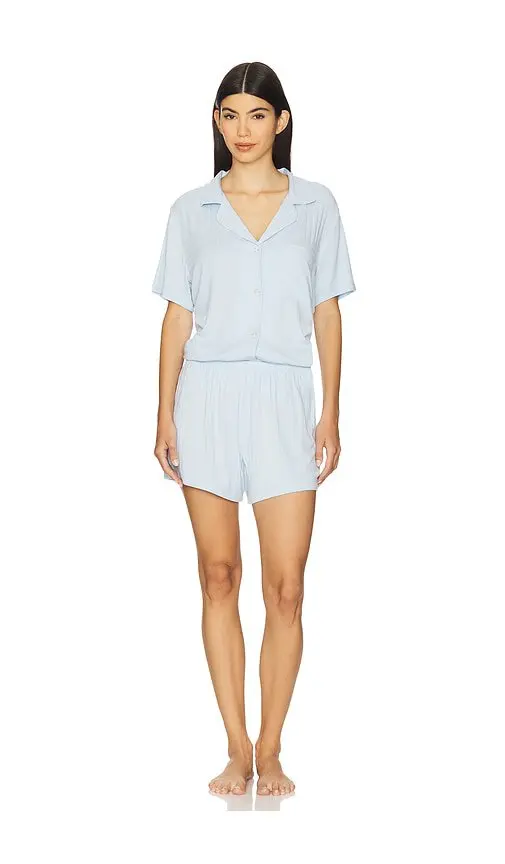 Eberjey Gisele Rib Relaxed Short Pj Set In Baby Blue