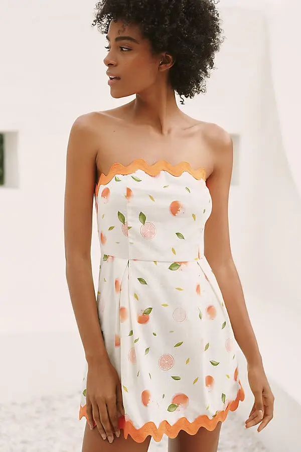 FLAT WHITE Circus Rickrack Strapless A-line Mini Dress