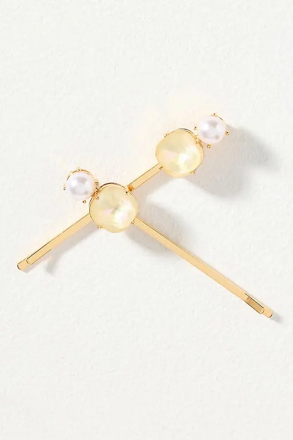 VIOLET & BROOKS Pearl & Crystal Bobby Pin Set - Lemon