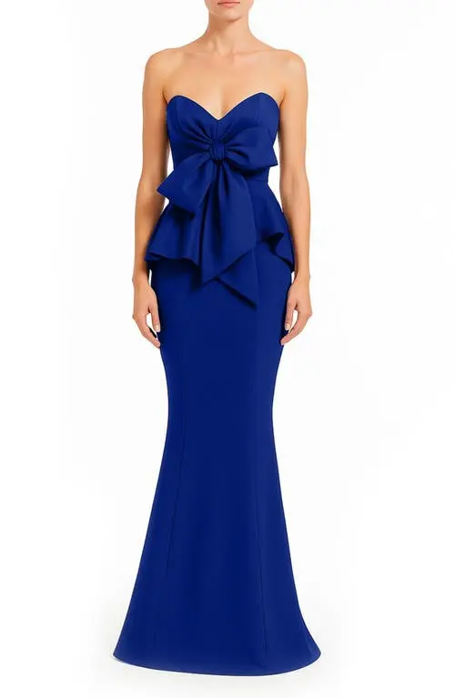 Badgley Mischka Bow Detail Strapless Peplum Mermaid Gown