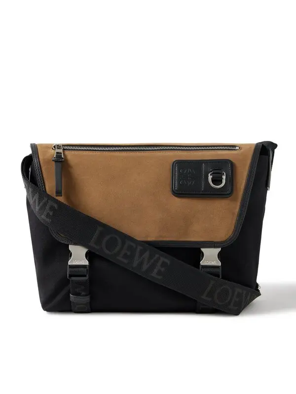 Loewe Leather-trimmed Suede And Canvas Messenger Bag - Black