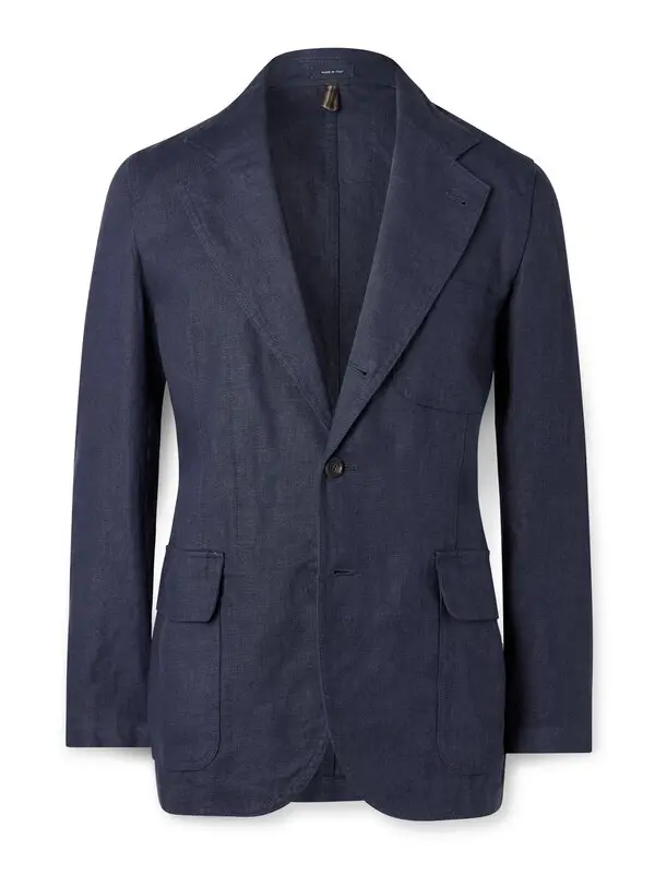 DRAKE'S Mk. I Antique Games Unstructured Linen Blazer - Blue