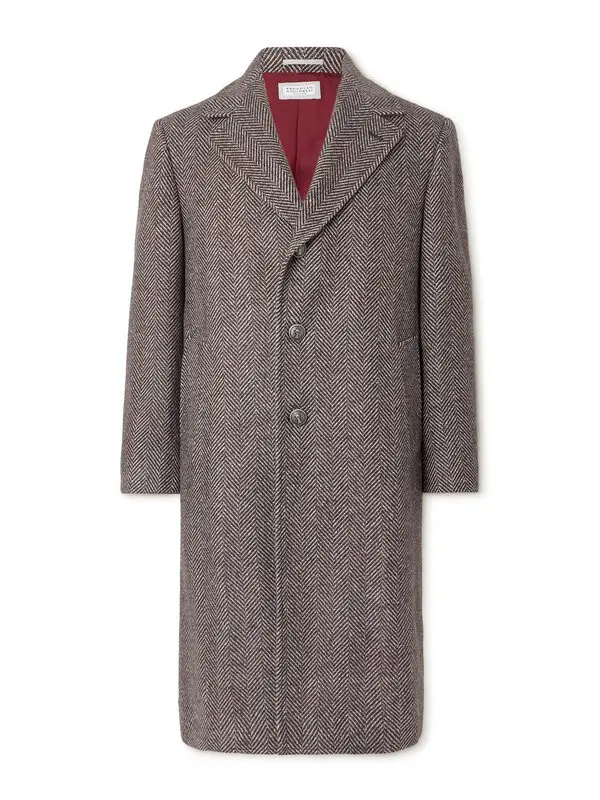 Brunello Cucinelli Herringbone Cashmere And Silk-blend Coat