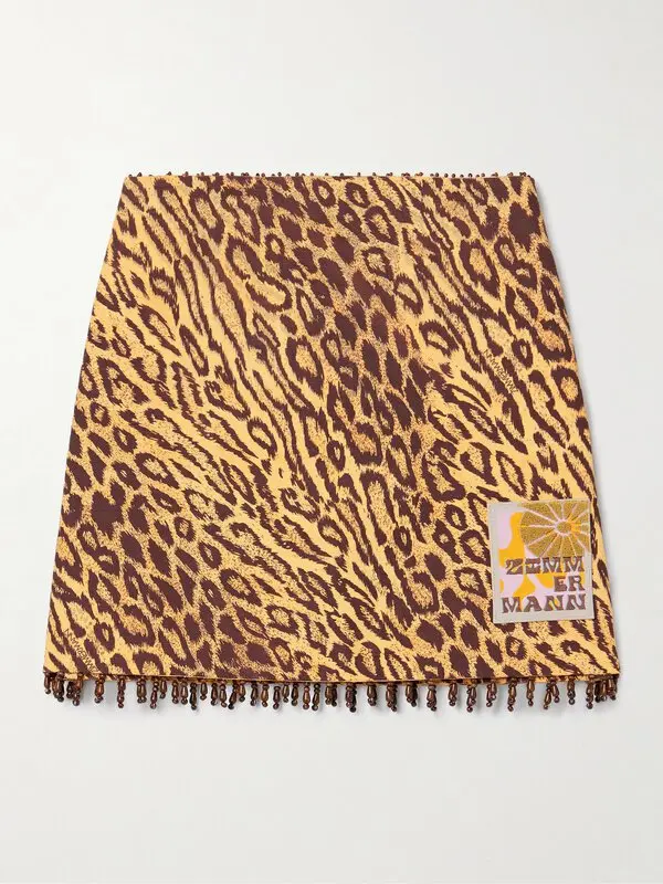 Zimmermann Coco Bead-embellished Leopard-print Mini Skirt