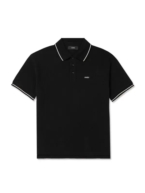 Amiri Logo-embroidered Cotton-piqué Polo Shirt - Black
