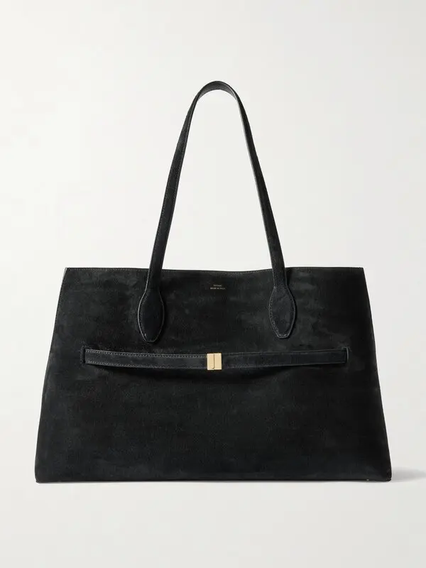 TOTÊME Lounge Large Leather-trimmed Suede Tote - Black