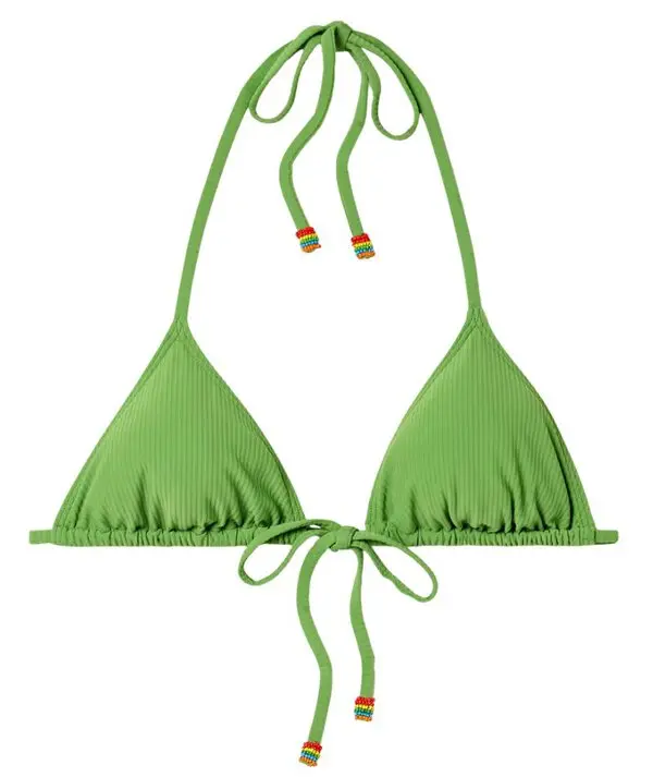 Staud Lido Bead-embellished Ribbed Triangle Bikini Top