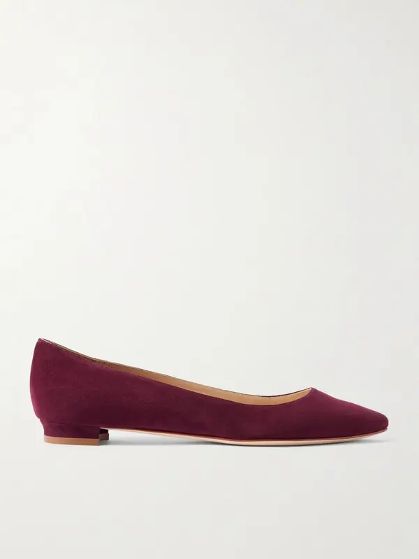 Manolo Blahnik Bb Suede Ballet Flats - Burgundy
