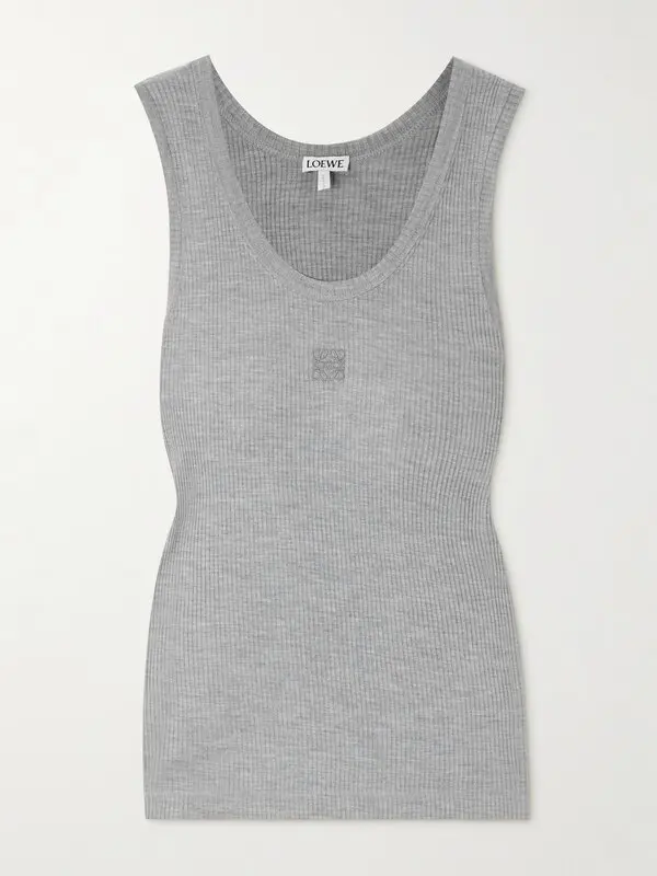 Loewe Anagram Embroidered Ribbed Tank - Gray