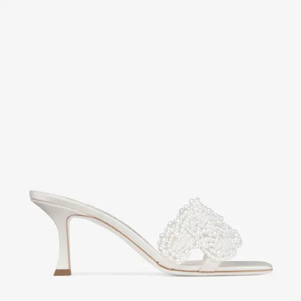 JIMMY CHOO Cary 70 Pearl-embellished Satin Mules