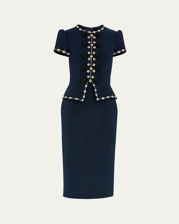 Jenny Packham Bisou Crystal Bow Peplum Midi Dress - Ink