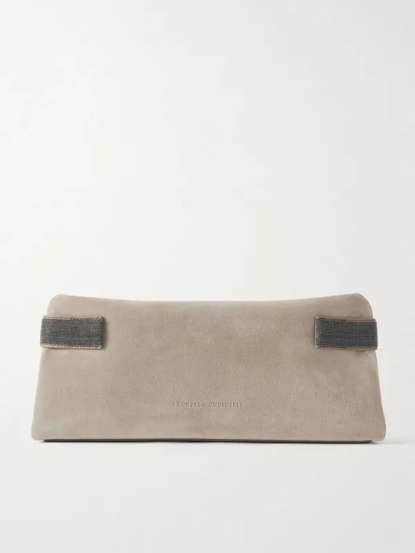 Brunello Cucinelli Leather-trimmed Suede Clutch - Gray