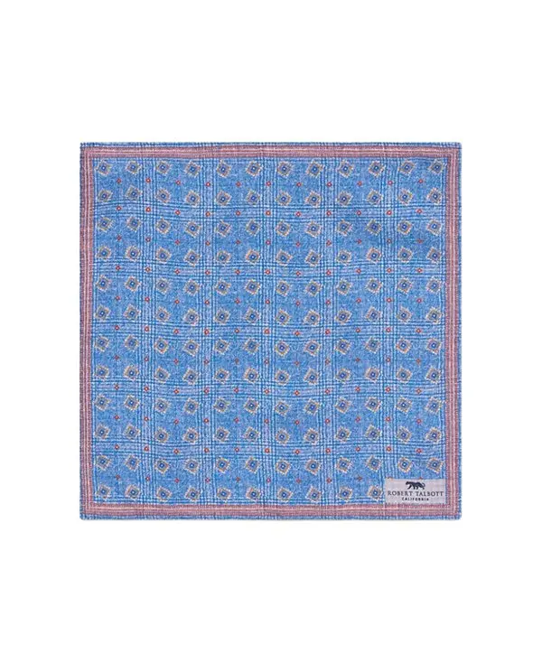 Robert Talbott Collins Reversible Silk/cotton Pocket Square - Blue And Orange Neat